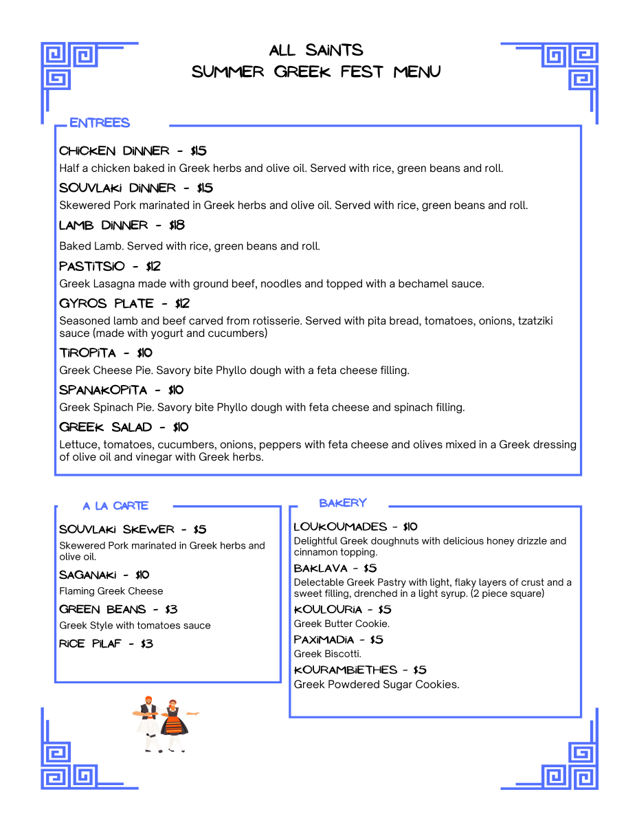 Menu | All Saints Greek Orthodox Church